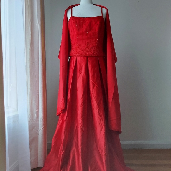 Alfred Angelo | Dresses | Alfred Angelo Red Beaded Ball Gown Wshawl ...